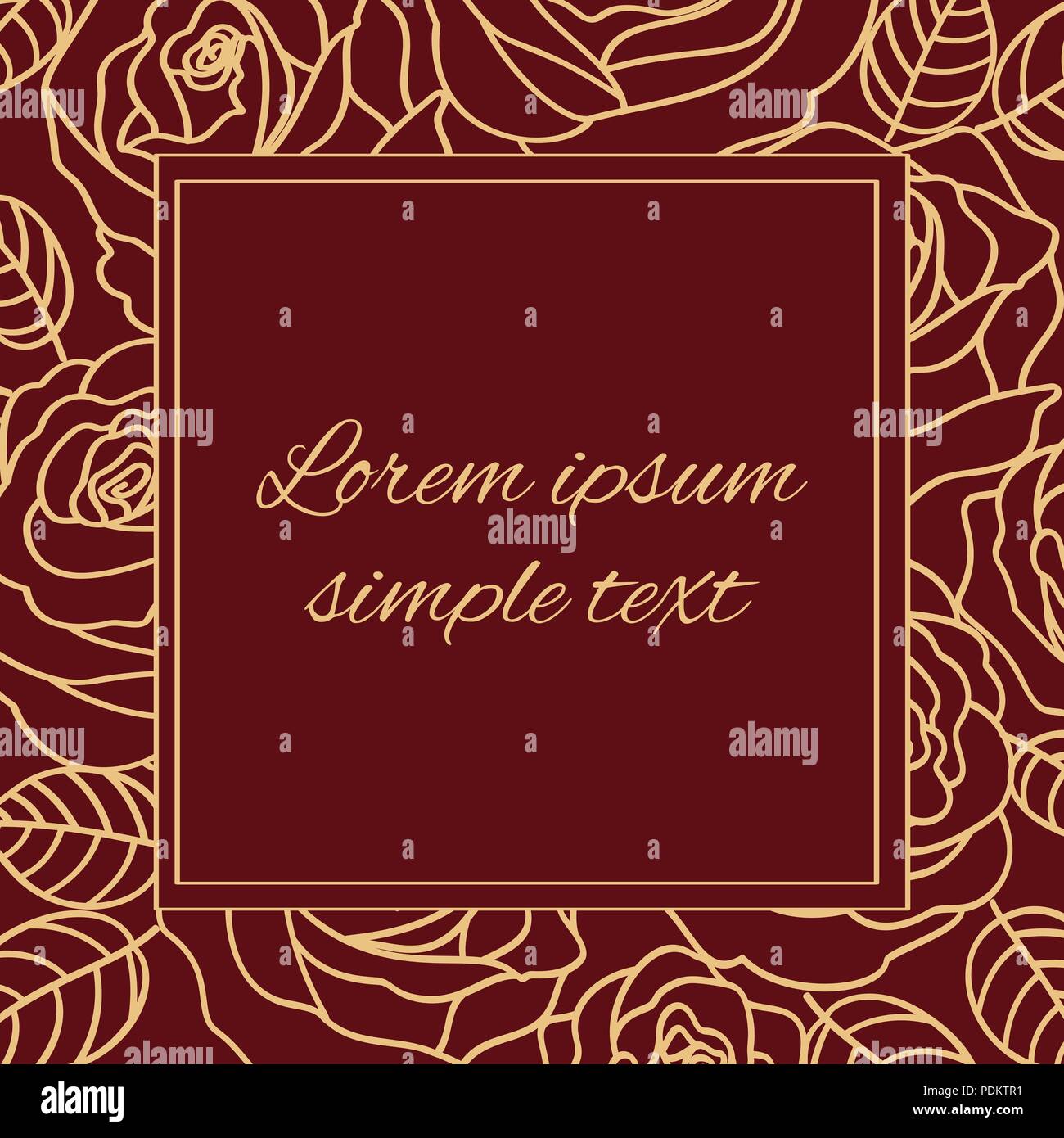 Vector maroon wedding invitation with tender beige outline roses frame ...