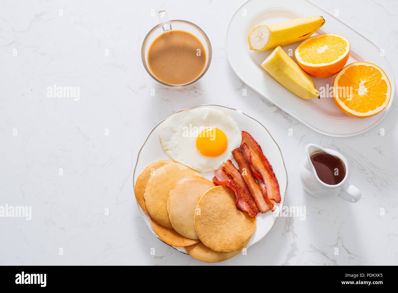 Healthy Full American Breakfast with Eggs Bacon and Pancakes Stock ...