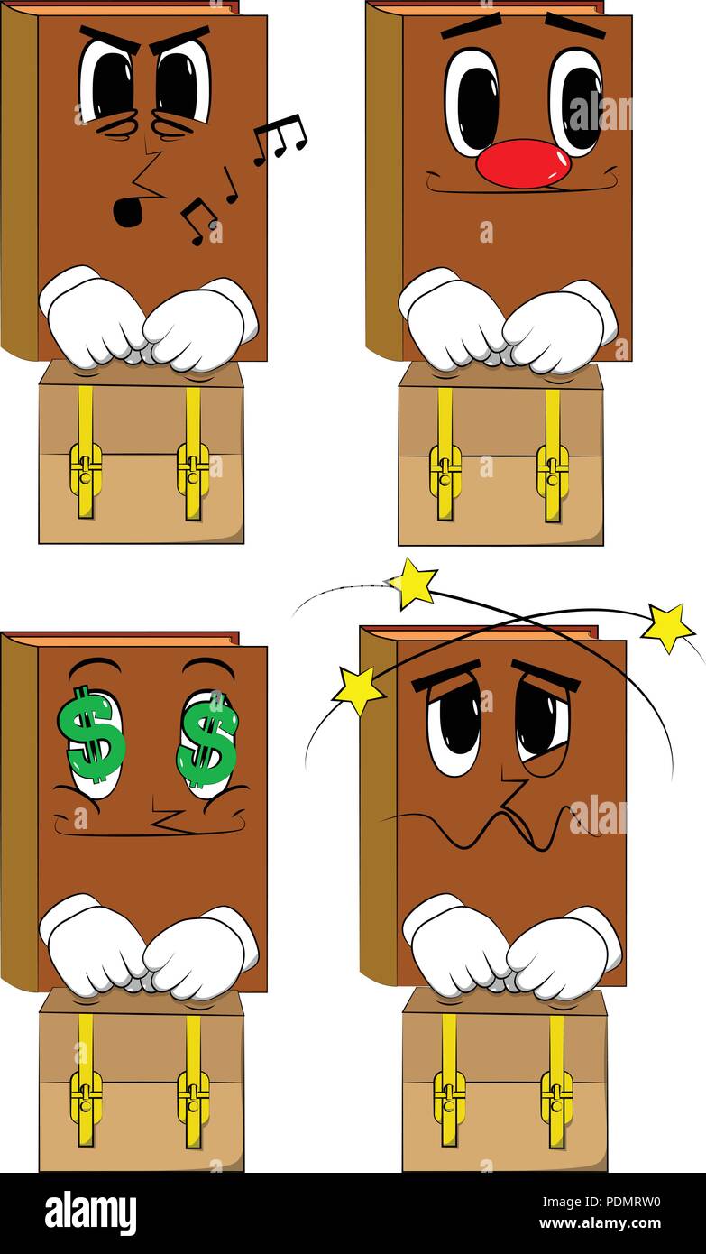 Books holding small suitcase. Cartoon book collection with various ...
