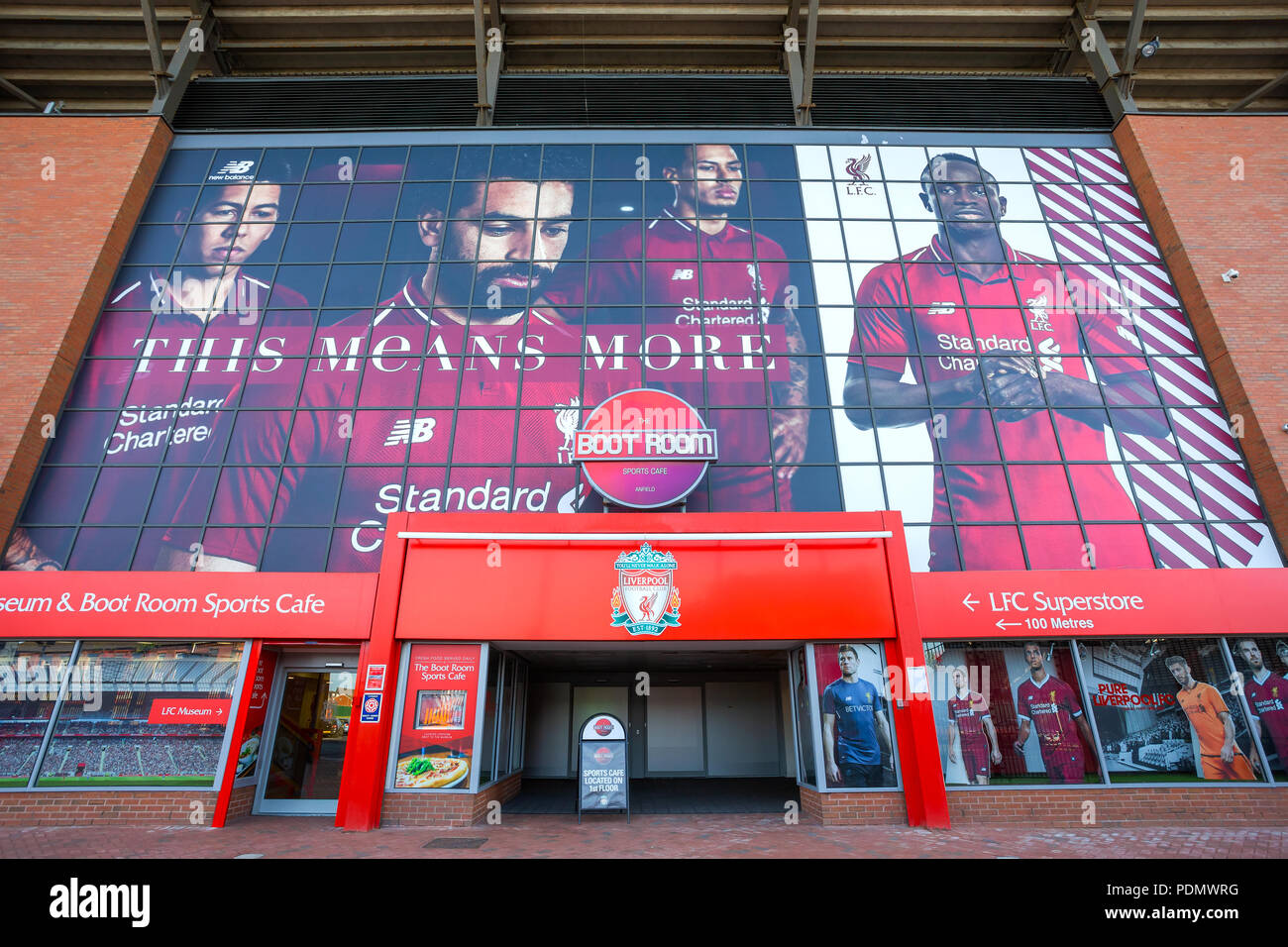 LIVERPOOL, UK - MAY 17 2018: Anfield stadium, the home ground of ...