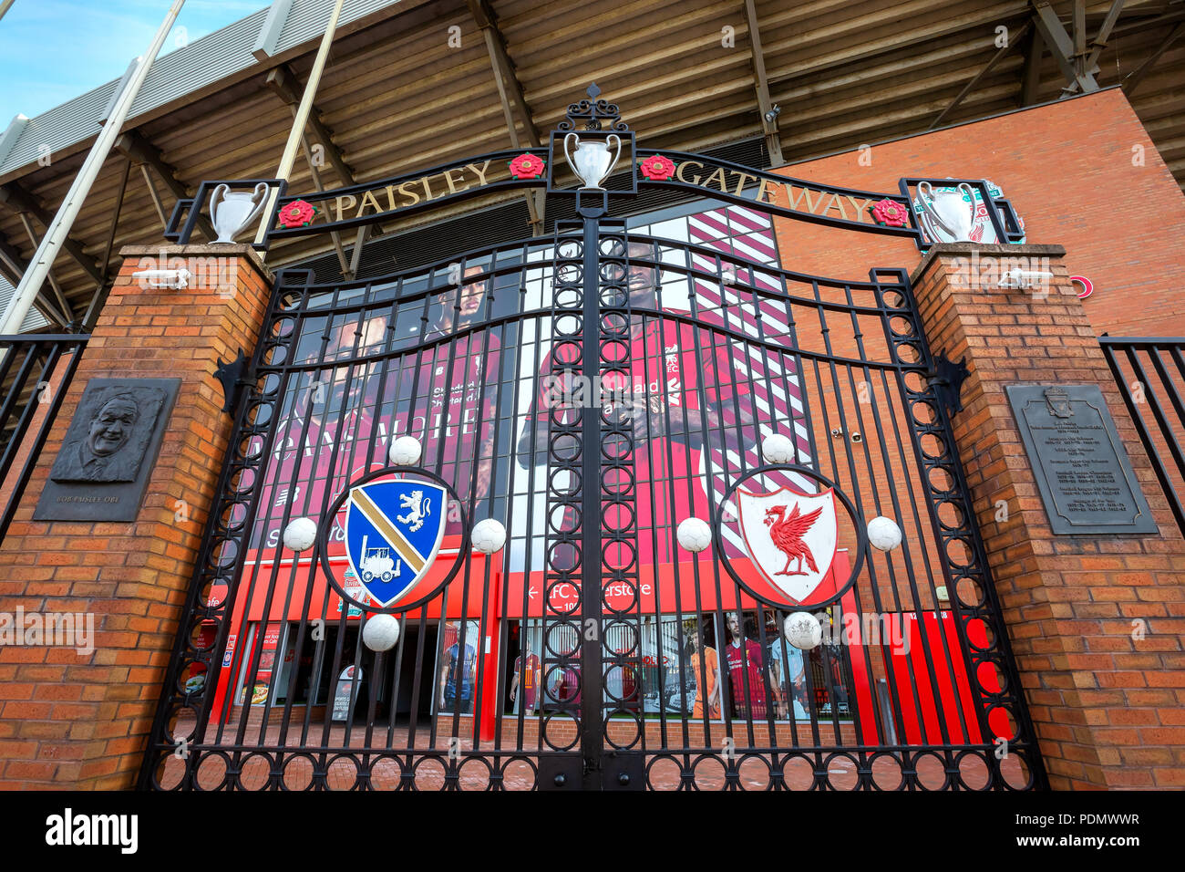 LIVERPOOL, UK - MAY 17 2018: The Paisley Gateway in front of Anfield ...