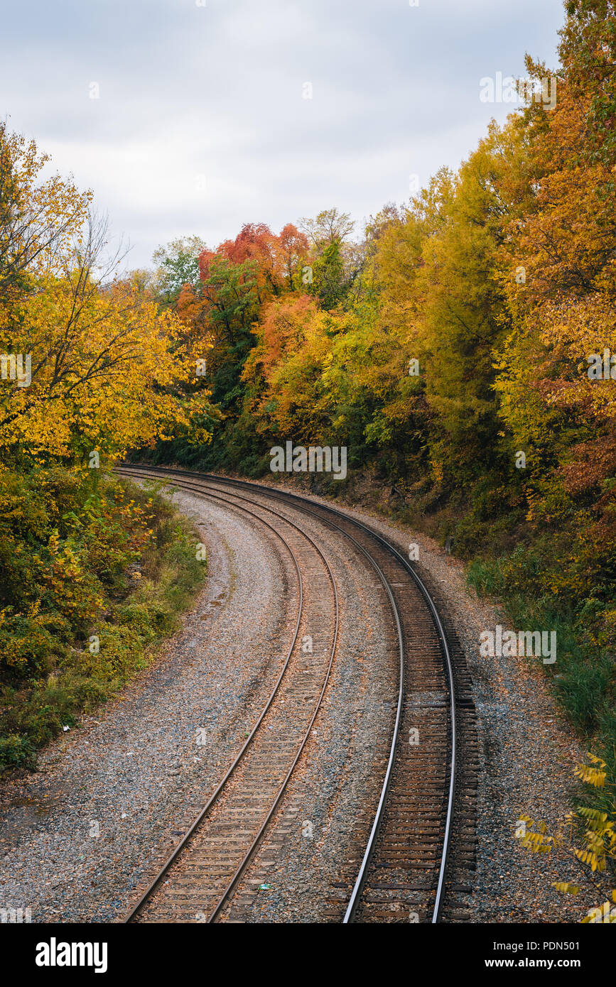 Fall color and railroad tracks in Remington, Baltimore, Maryland Stock ...
