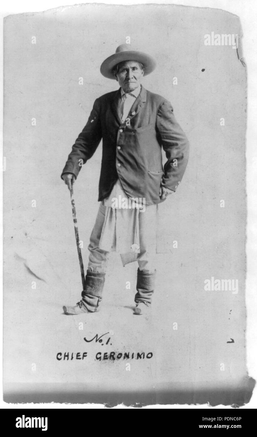 Apache Chief Geronimo, 1829-1909, full-length portrait, standing with ...