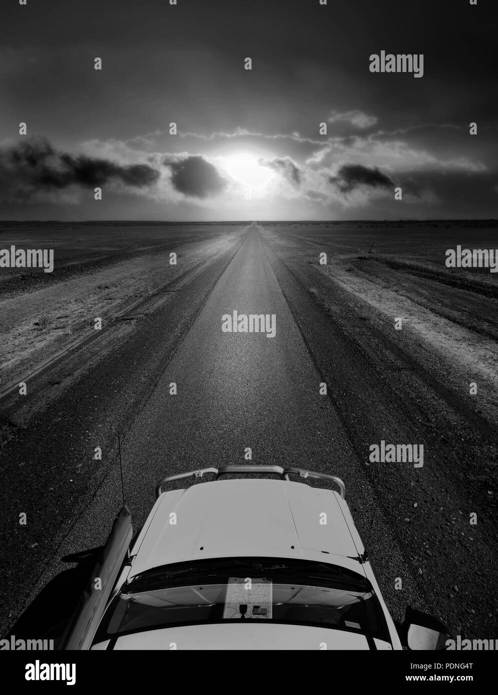 Car driving desert highway Black and White Stock Photos & Images - Alamy