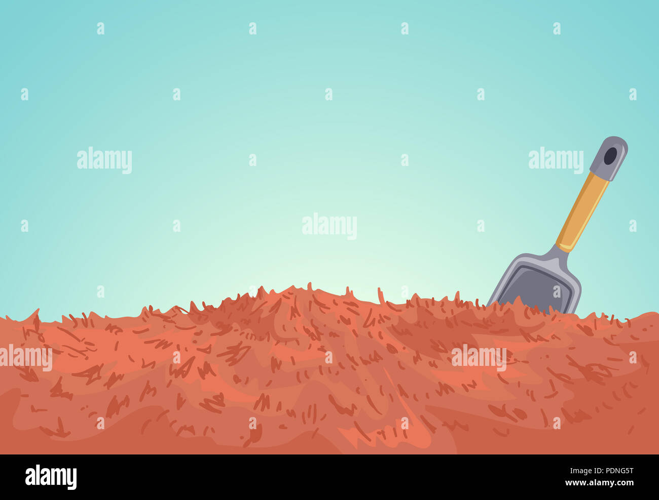 Illustration of Mulch in Soil with Shovel in a Garden Border Stock ...