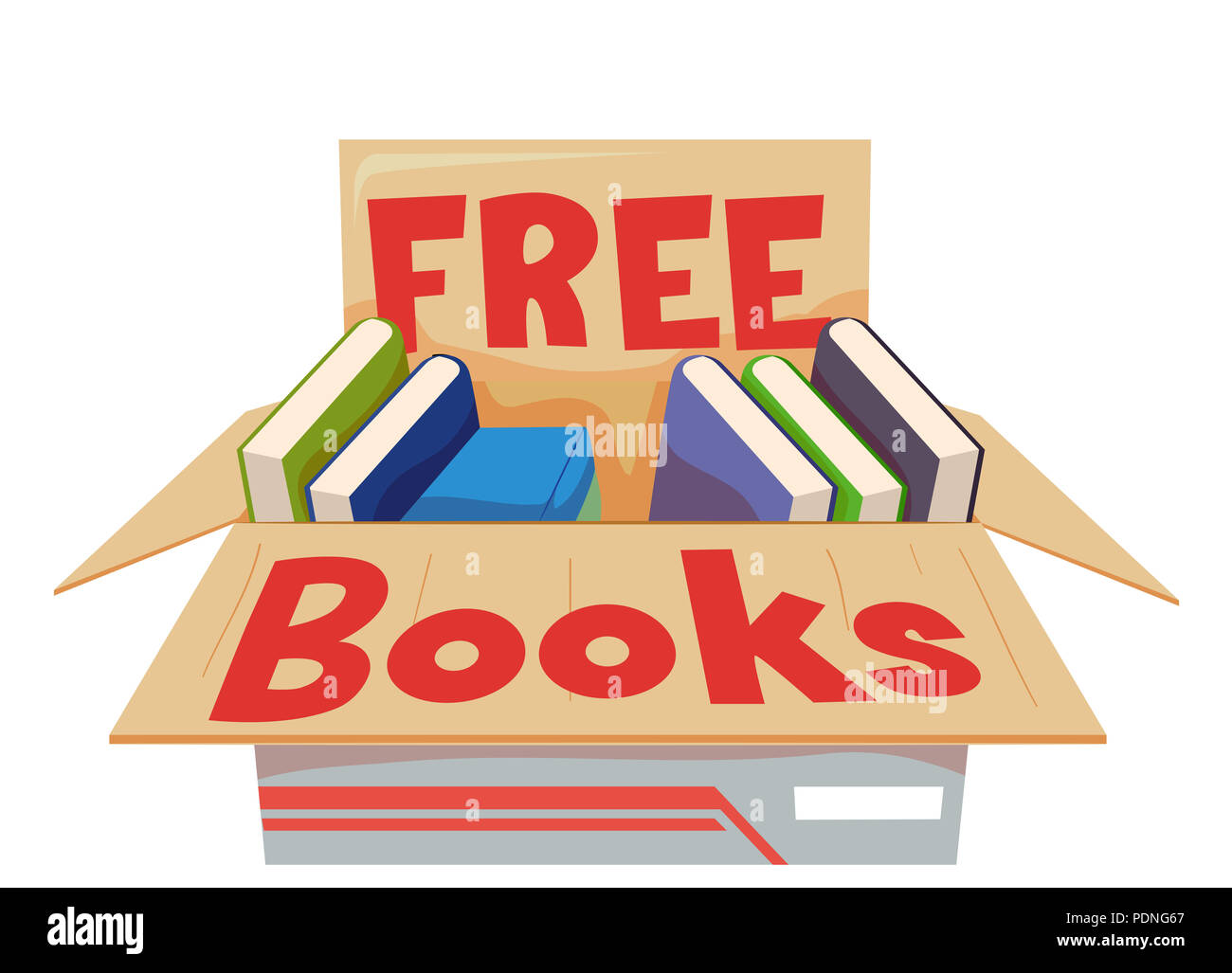 Illustration of Several Books inside a Cardboard Box with Free Books ...