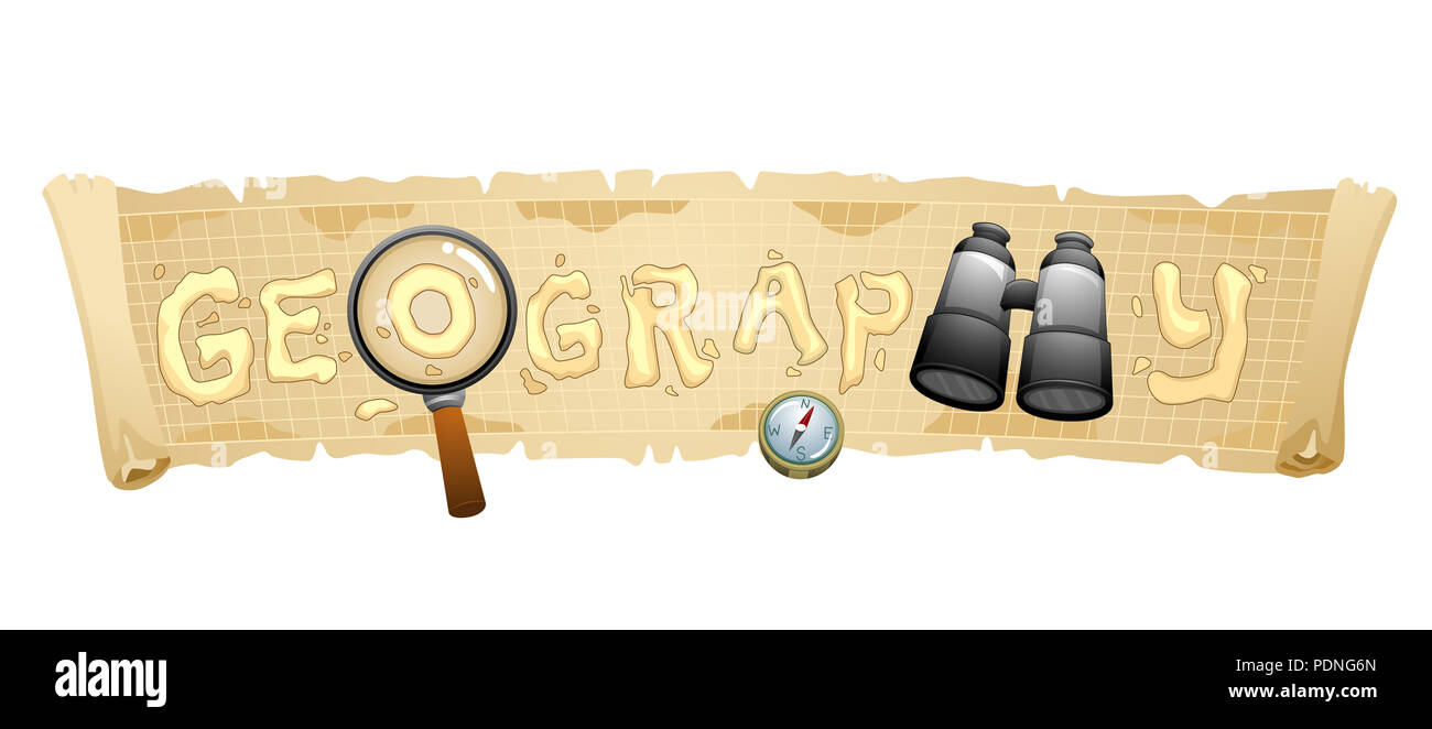 Illustration of an Old Map with a Geography Lettering with Magnifying ...