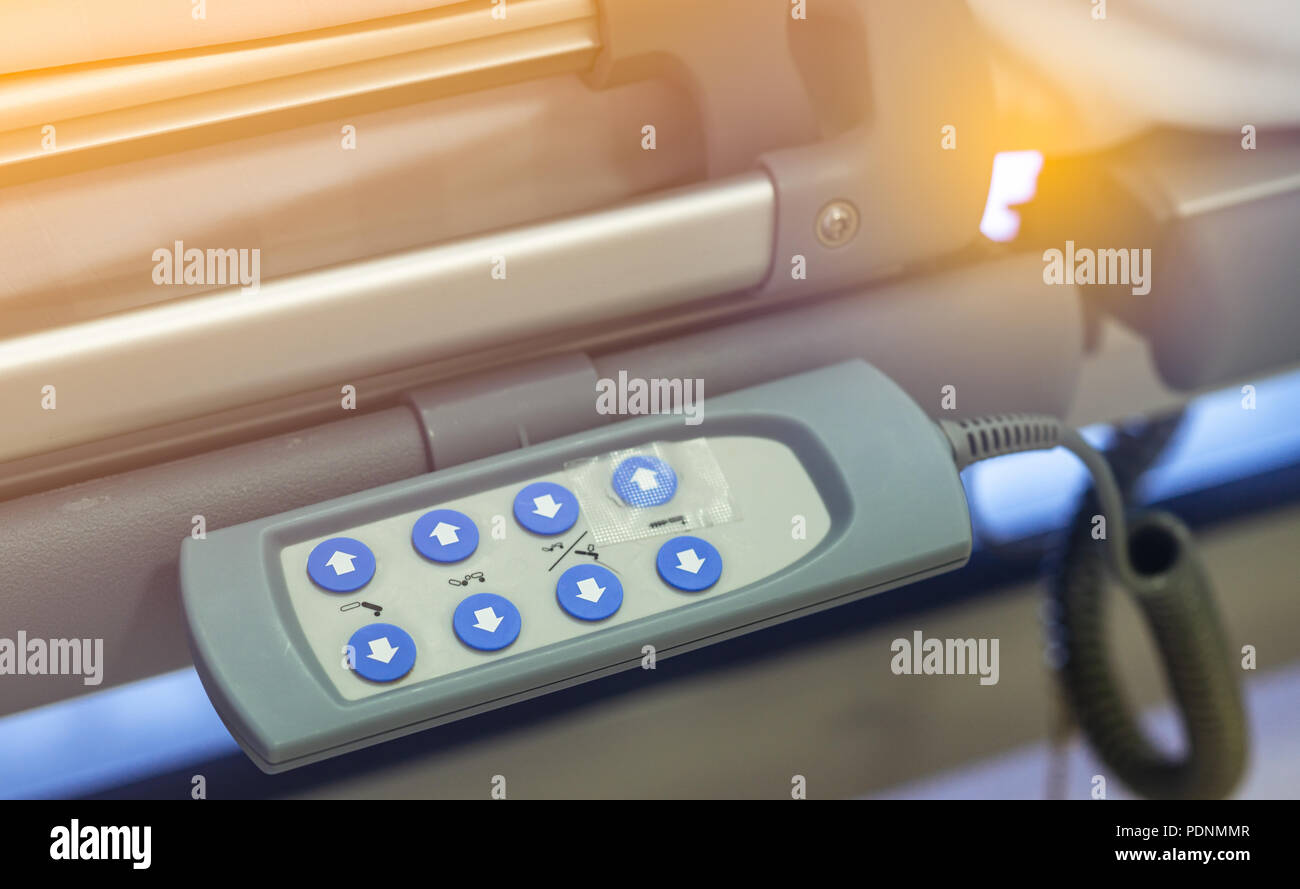 Closeup remote control panel of electric adjustable bed use for adjust ...