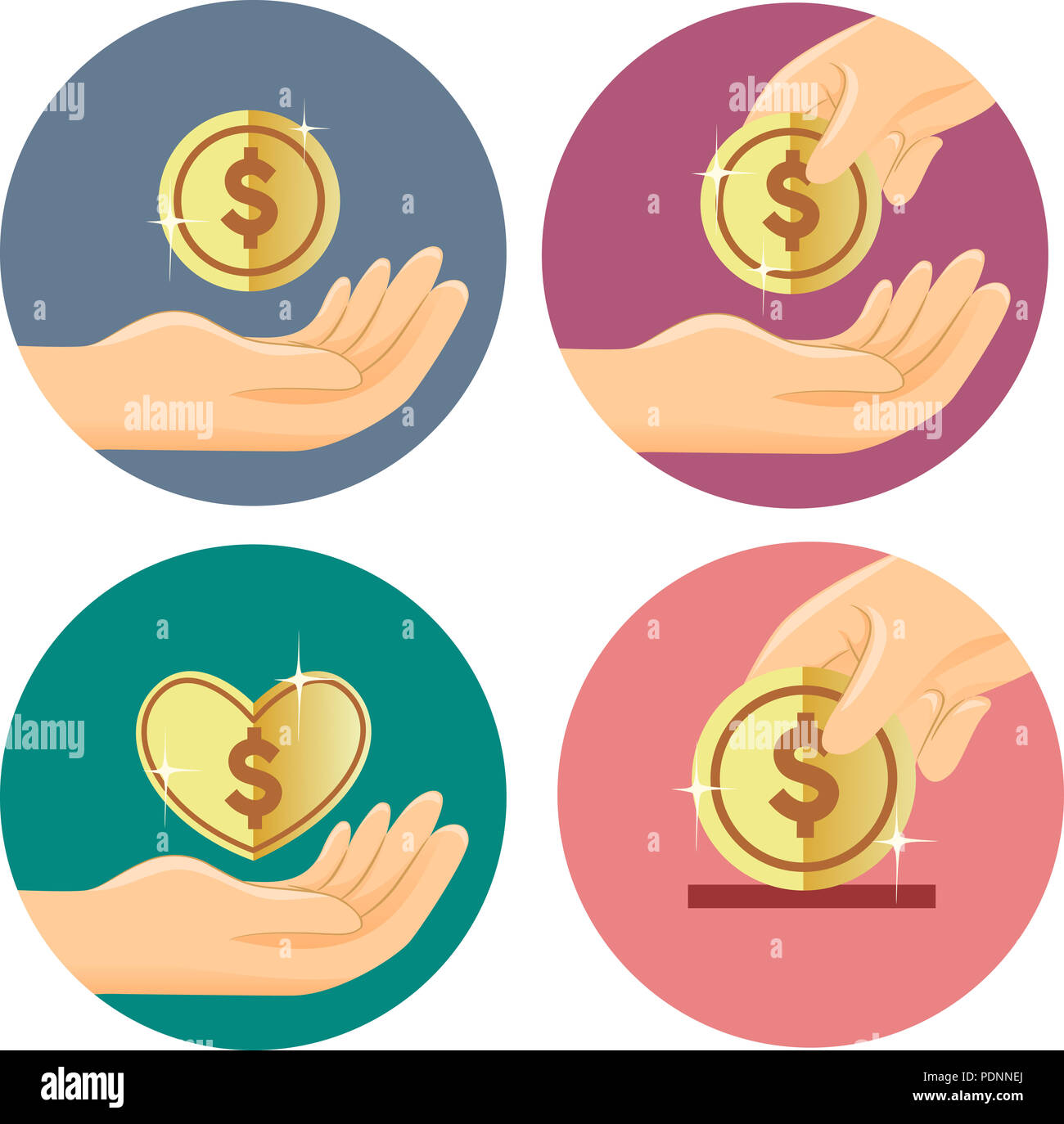 Illustration of Four Hand Icons on Earning, Borrowing, Sharing and ...