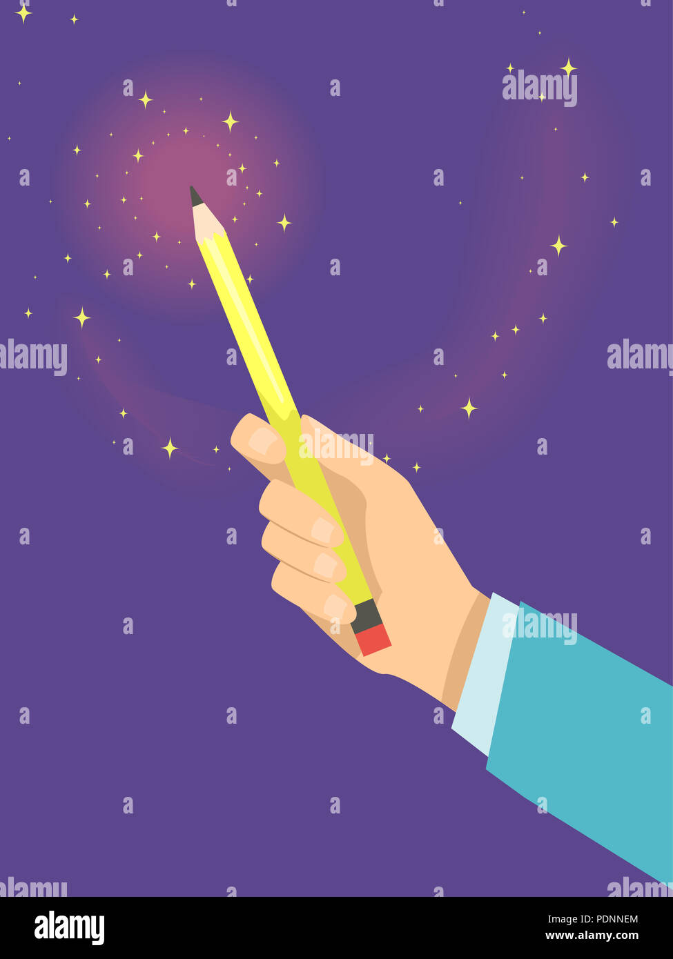 Illustration of a Hand Holding a Pencil like a Wand. Creative Writing ...