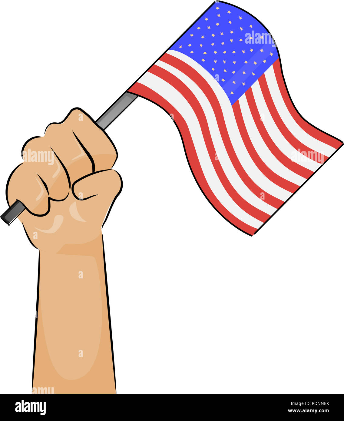 Illustration of a Hand Raising an American Flag Stock Photo - Alamy