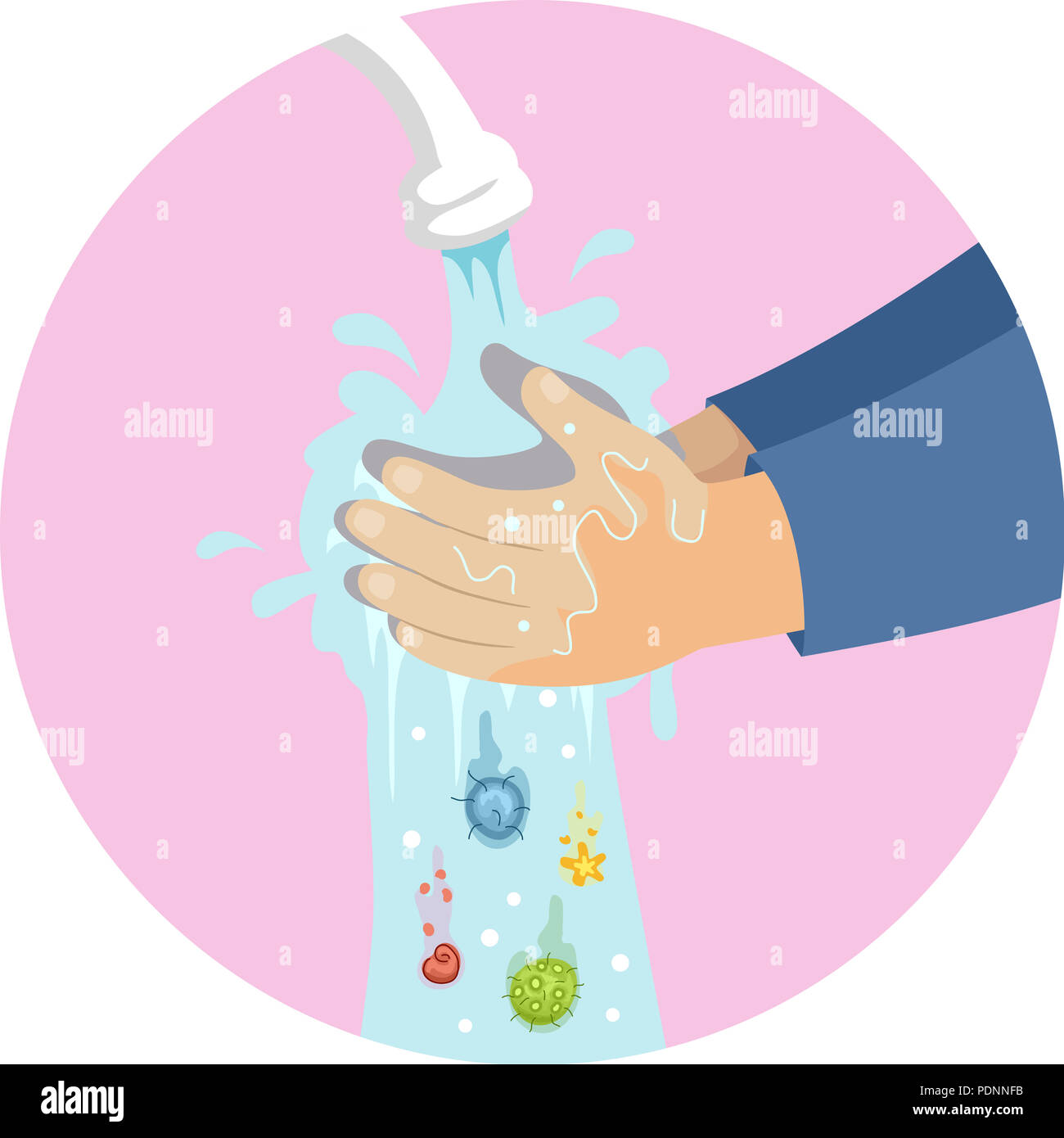 Illustration of a Kid Hands Washing Hands Under Faucet with Germs ...