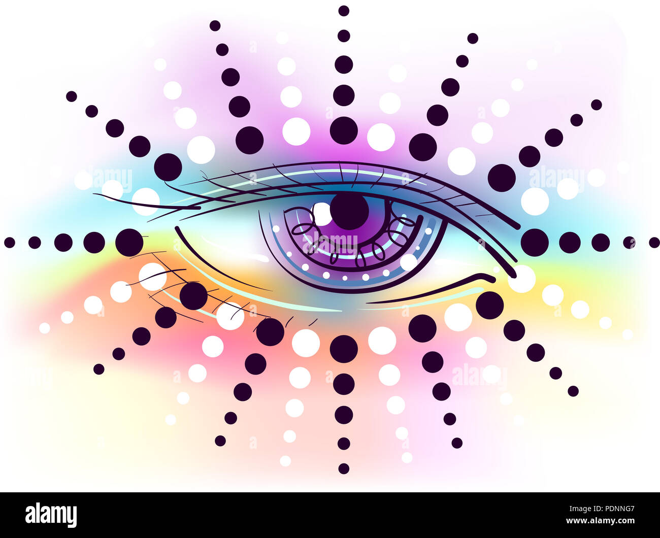 Illustration of an Eye with Circle Rays and Rainbow Colors as a Third ...