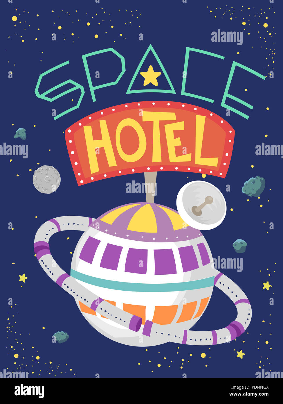 Illustration of a Fictional Hotel in the Outer Space Shaped as a Planet ...