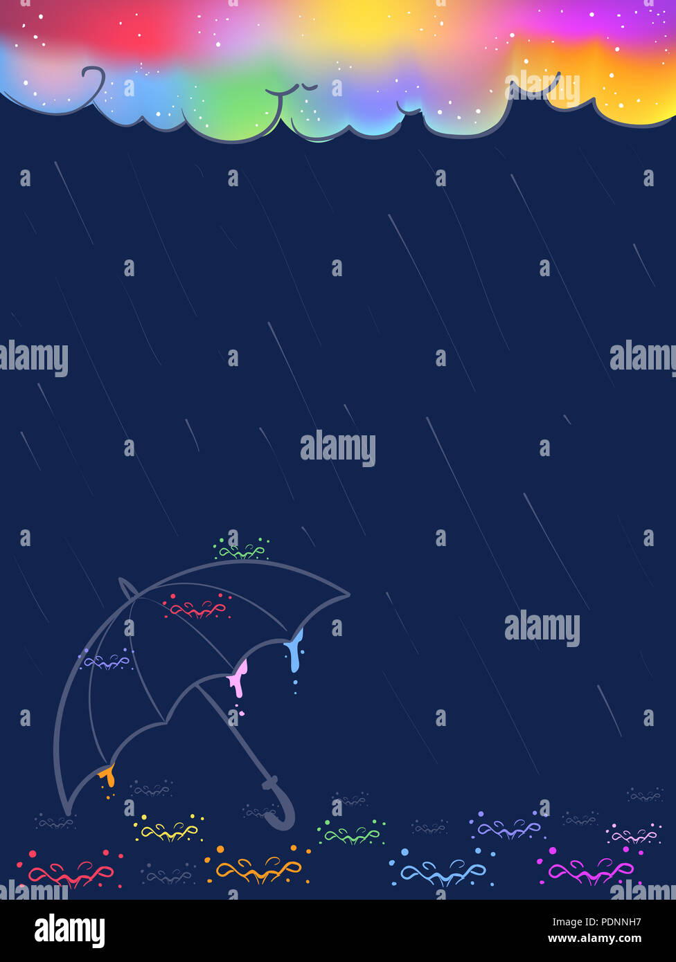 Illustration of an Umbrella and a Rainbow Colored Cloud with Colorful ...