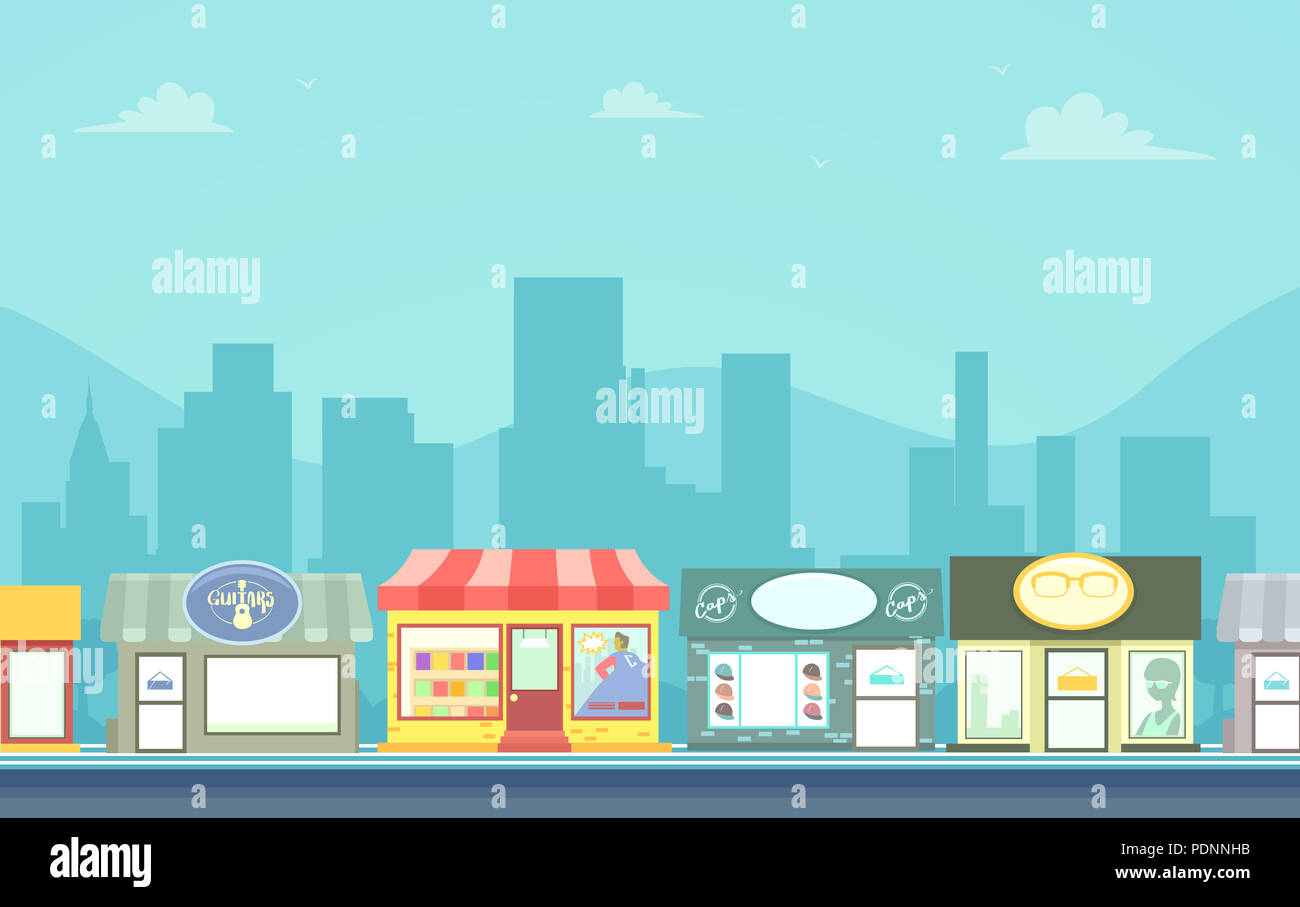 Background Illustration of Different Boutique Stores in the City ...