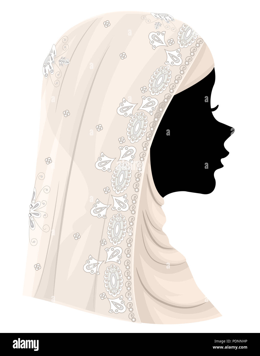 Illustration of a Muslim Girl Silhouette Wearing a White Wedding Veil ...