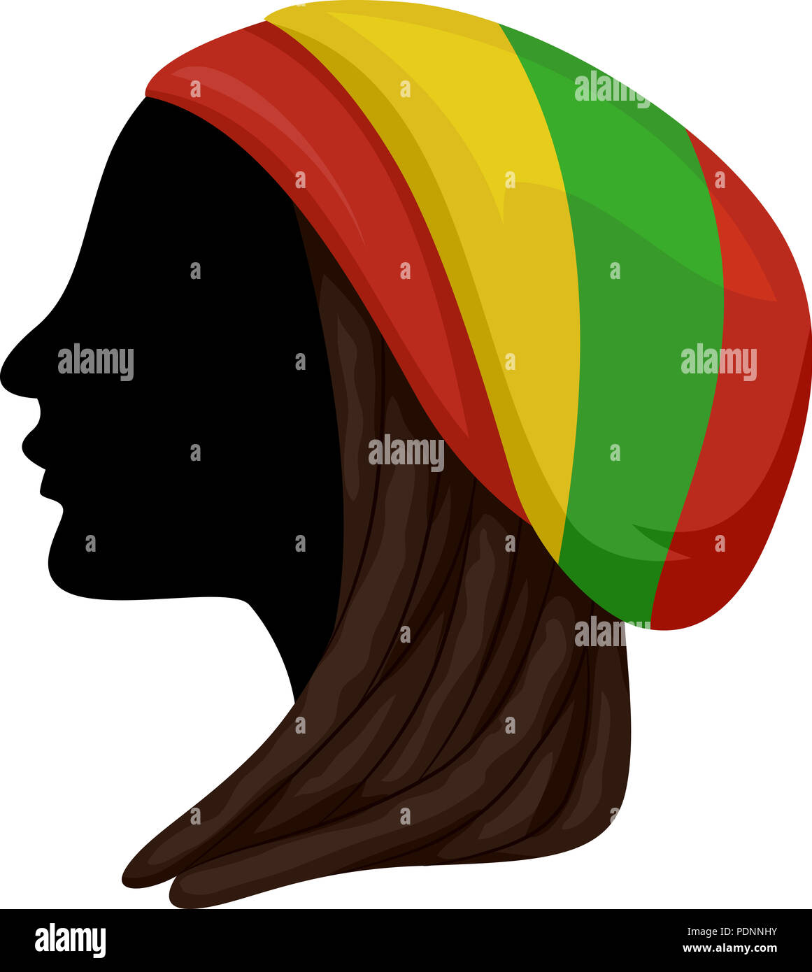 Illustration of a Rastafarian Girl Silhouette with Dreadlocks Wearing a ...