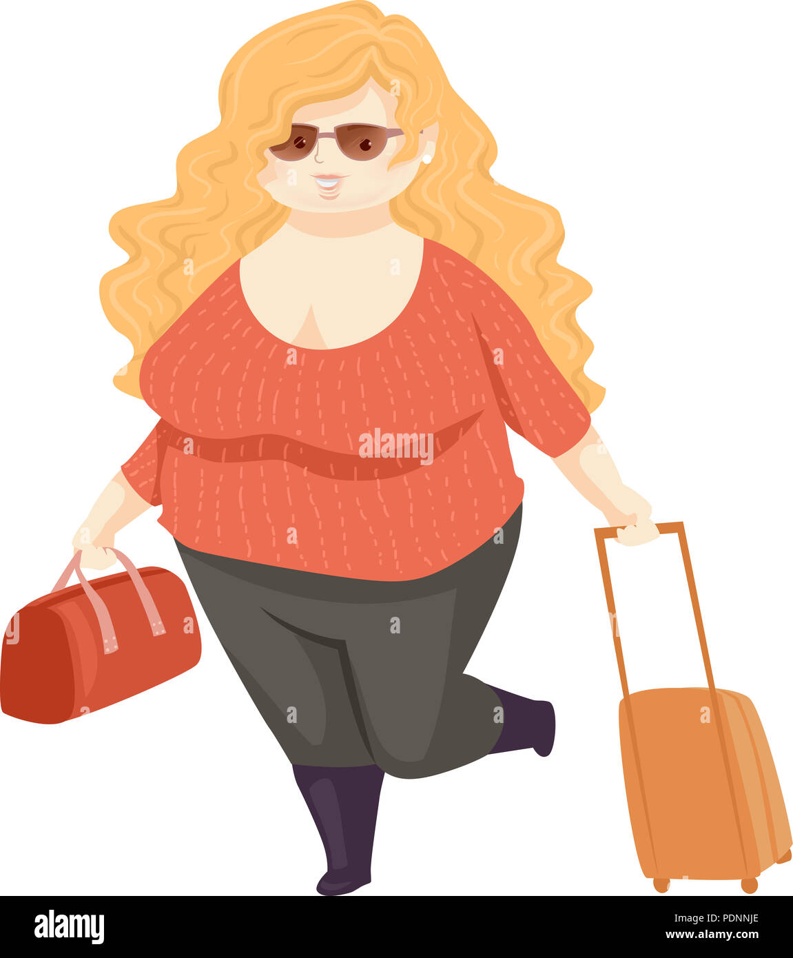 Illustration of a Fat Girl with Travel Bag and Luggage Stock Photo - Alamy