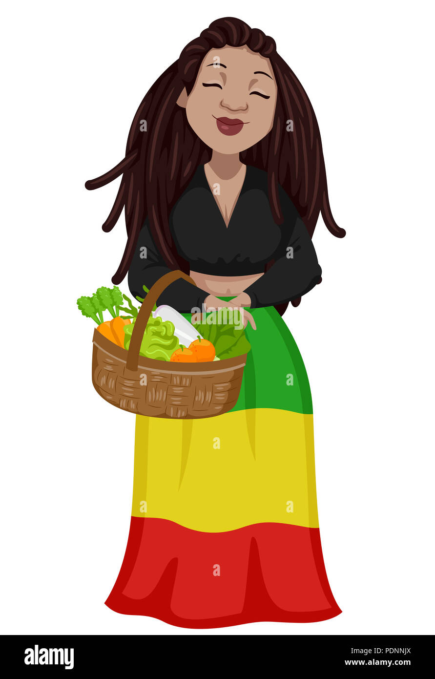 Illustration of a Rastafarian Girl Carrying a Basket Full of Vegetables ...