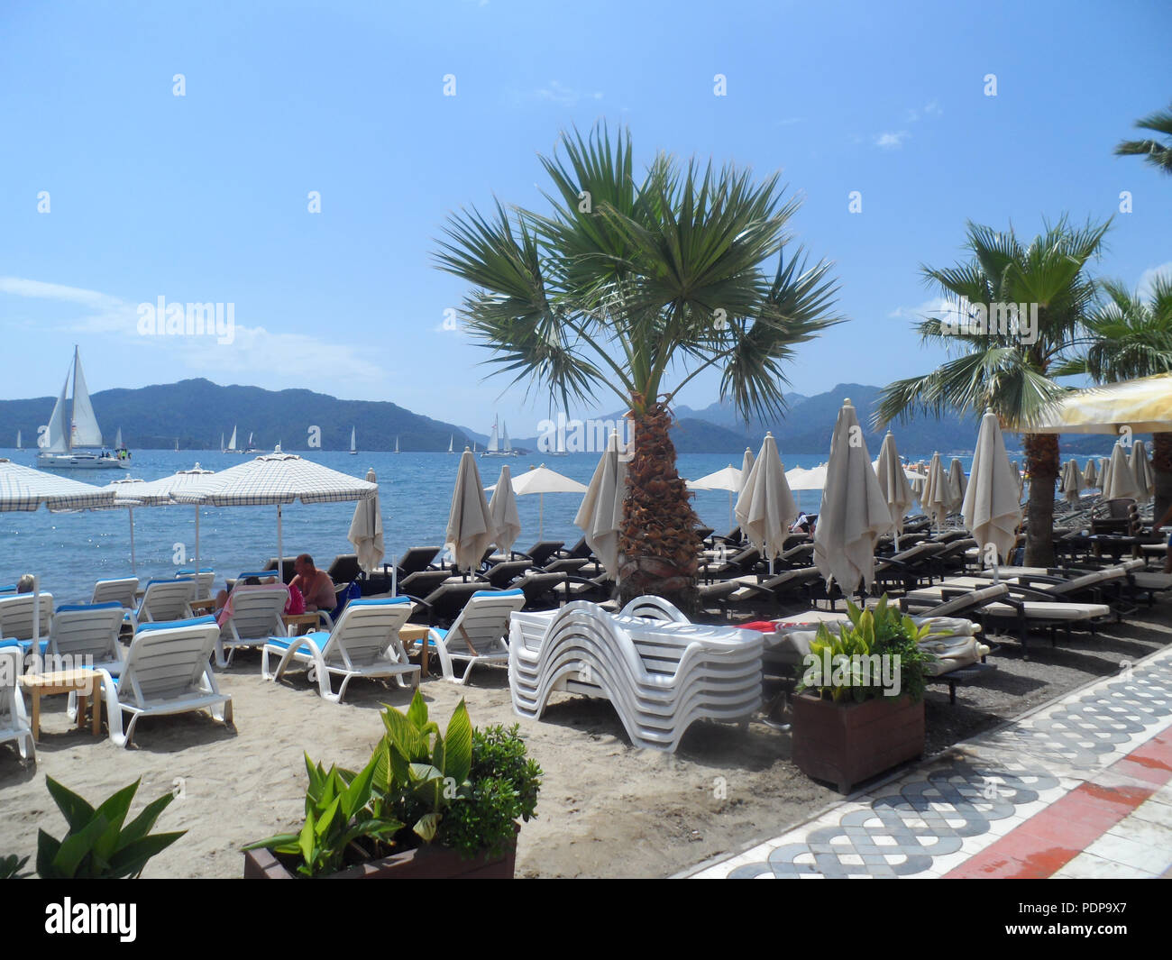 A section of the public beach at Marmaris, Mugla province, Turkey Stock ...