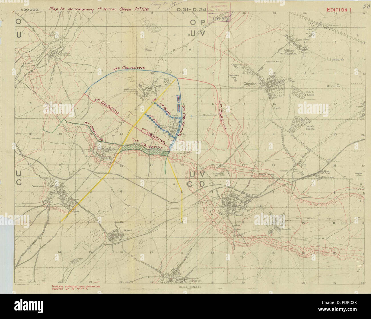 1 1 ANZAC Corps Battle of Bullecourt objectives map Stock Photo - Alamy