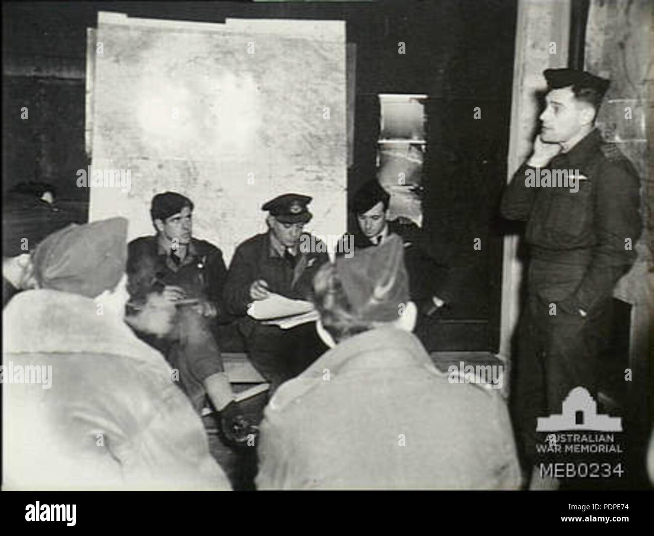 6 458 Squadron RAAF crew briefing Foggia Jan 1945 AWM MEB0234 Stock ...