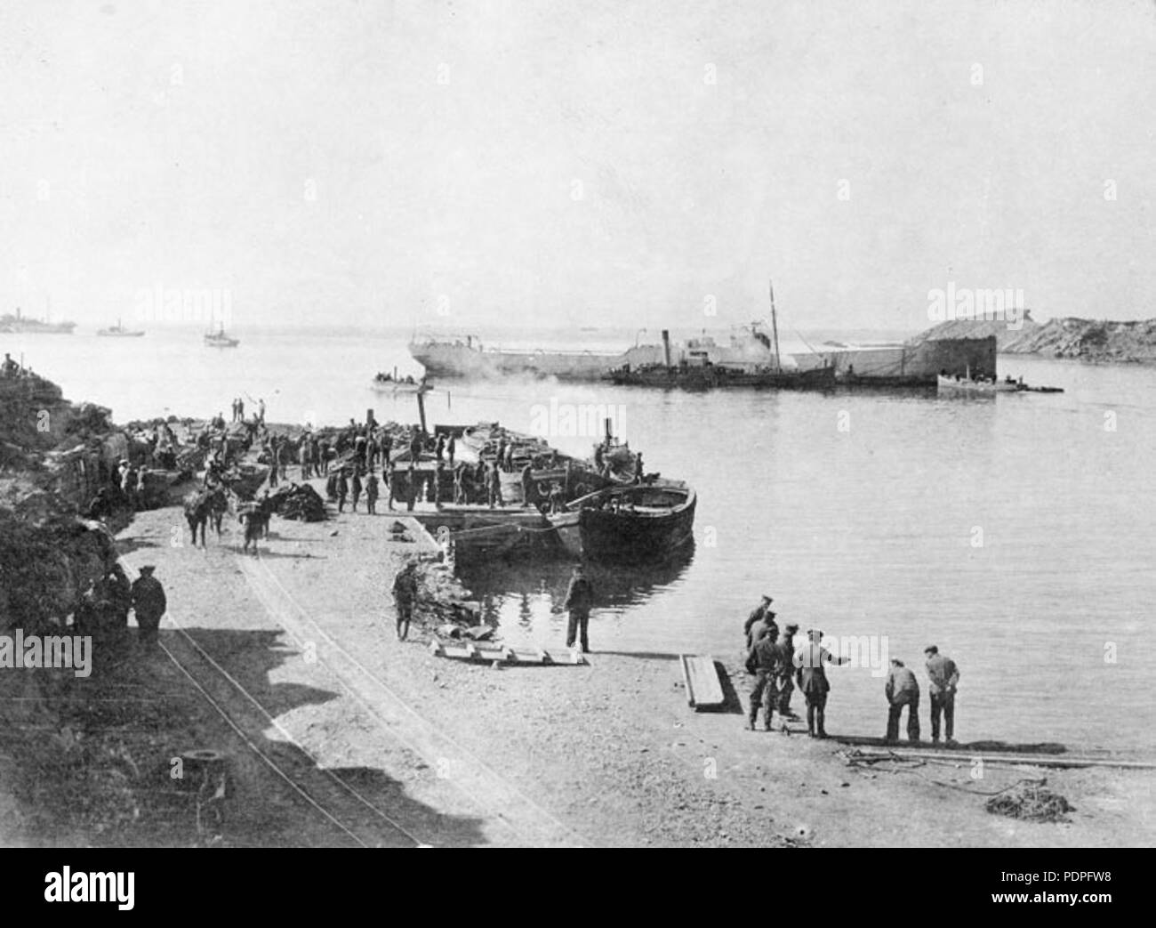 20 AWM P01326.008 - RAN Bridging Train creating breakwater at Suvla Bay ...