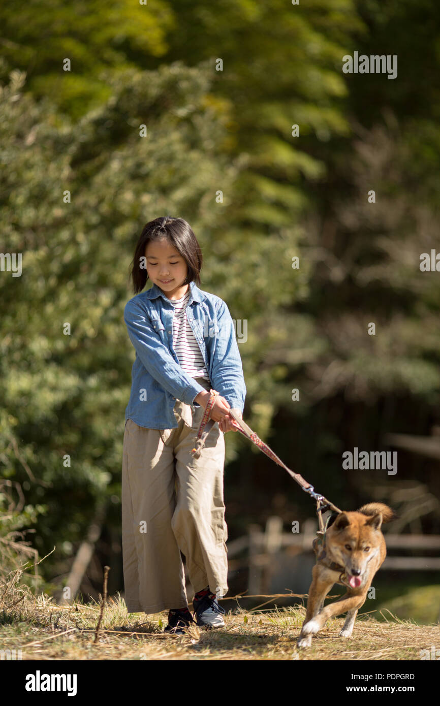 Girl with Shiba Inu Stock Photo - Alamy