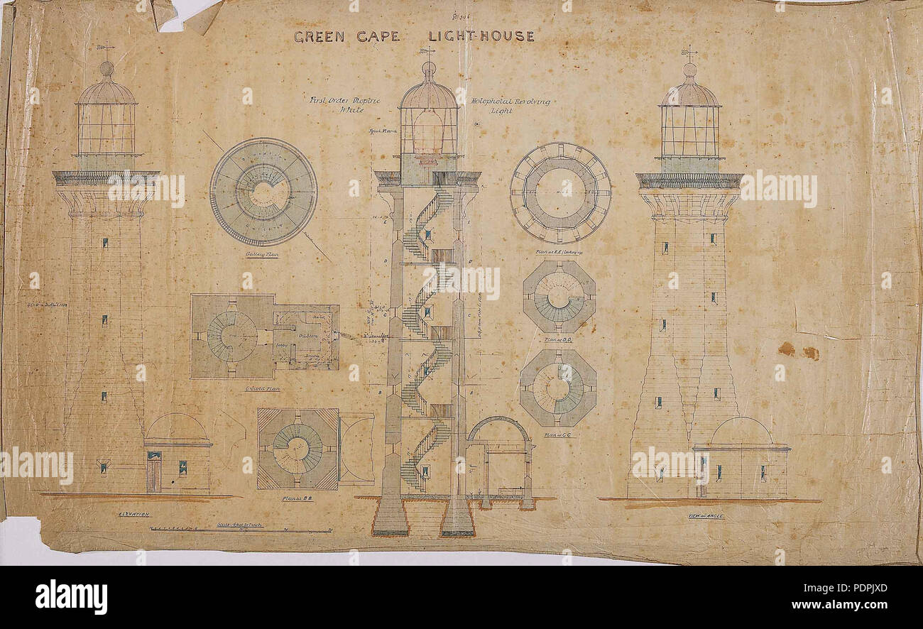53 Green Cape Lighthouse, plans, 1880 Stock Photo - Alamy