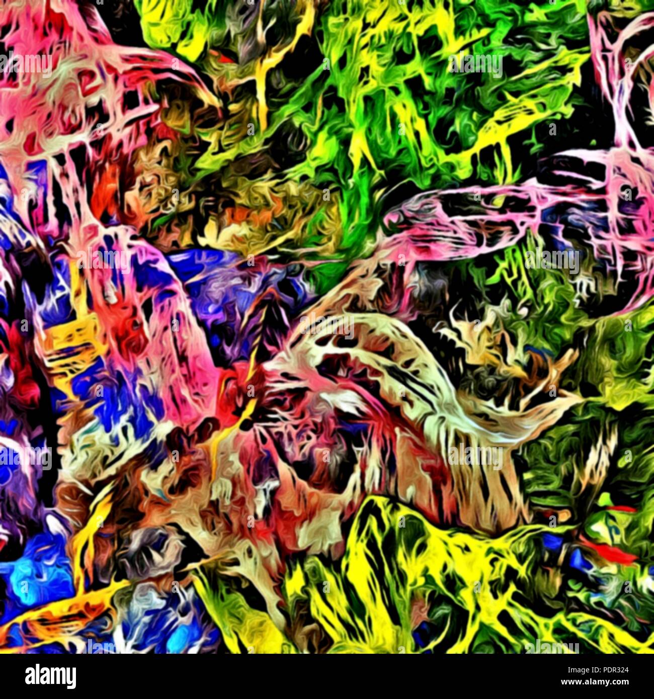 abstract psychedelic background from color chaotic blurred stains brush ...