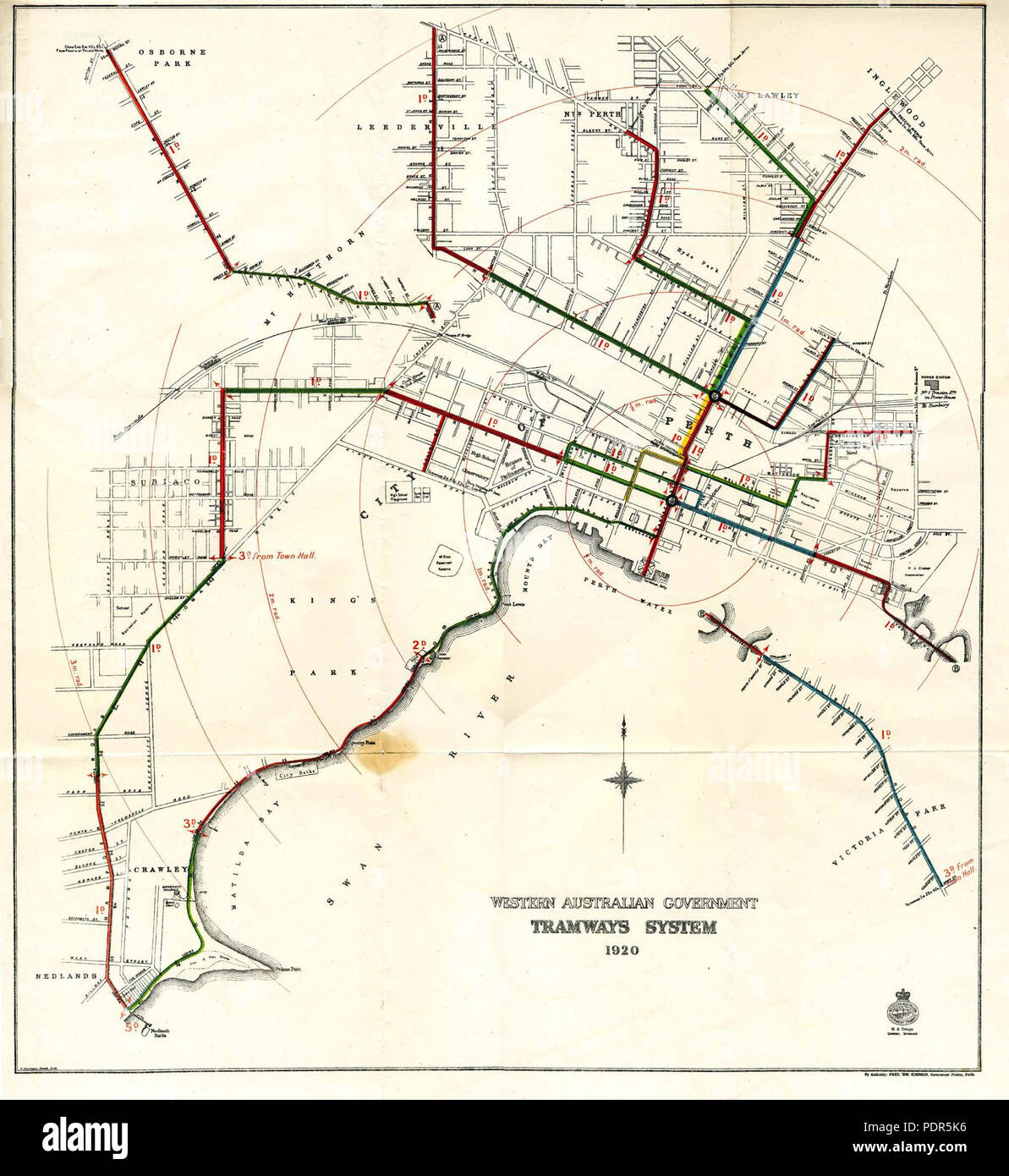 96 Perth tram map 1920 Stock Photo - Alamy