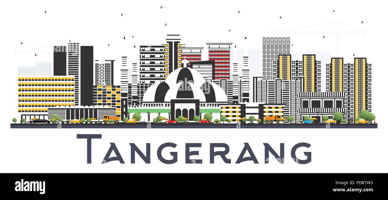 Tangerang Indonesia City Skyline with Gray Buildings Isolated on White ...