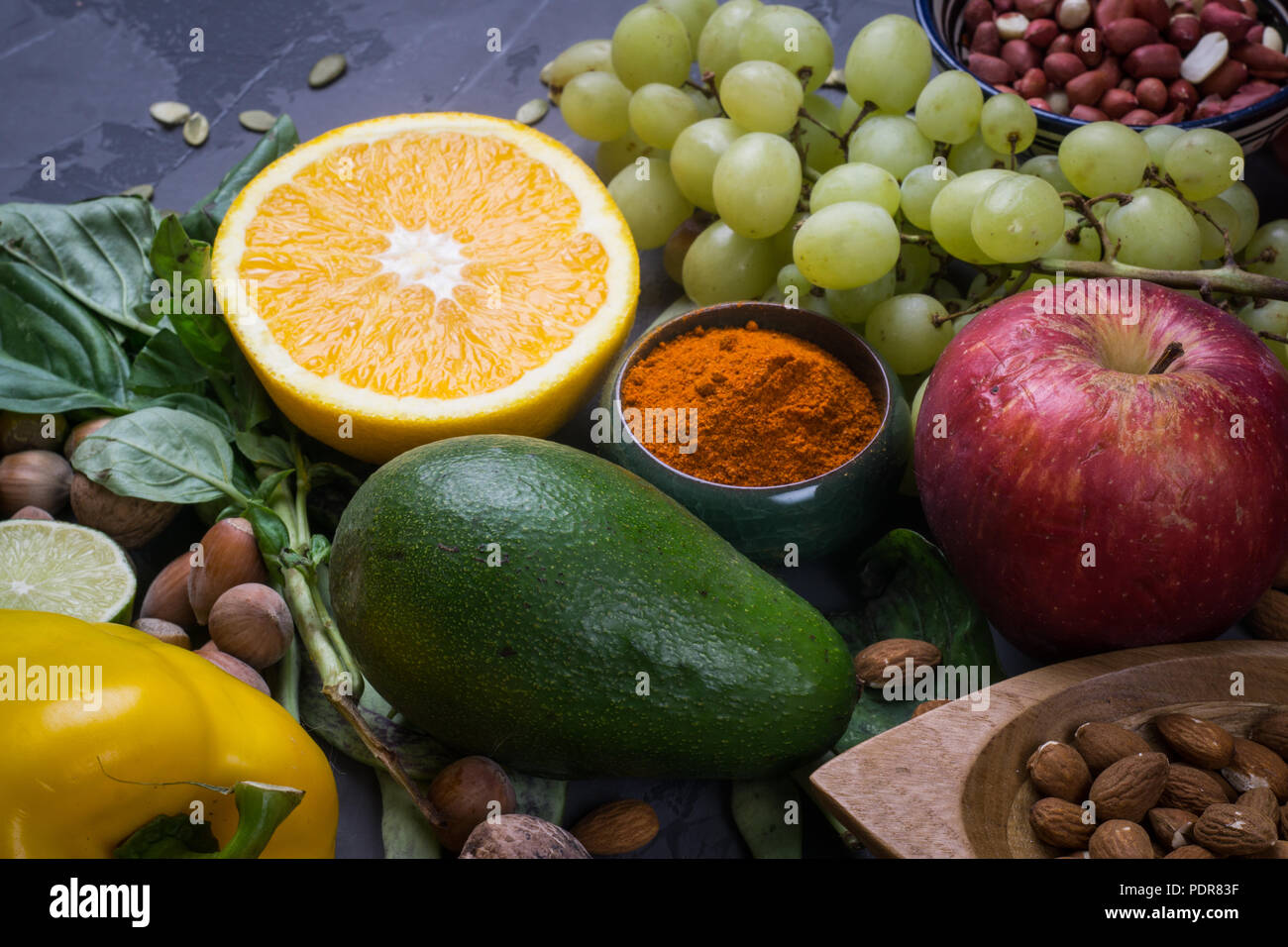 Clean food selection. Healthy food background, frame of organic food ...