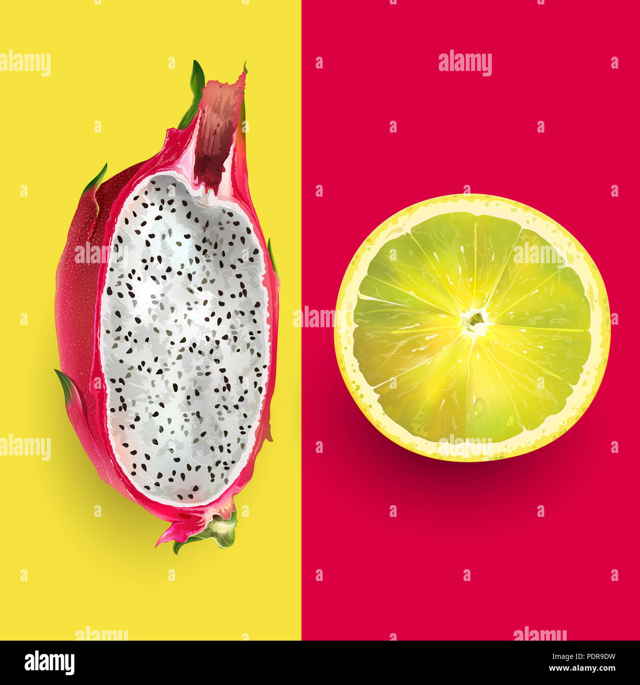 Dragon fruit and lemon illustration Stock Photo - Alamy