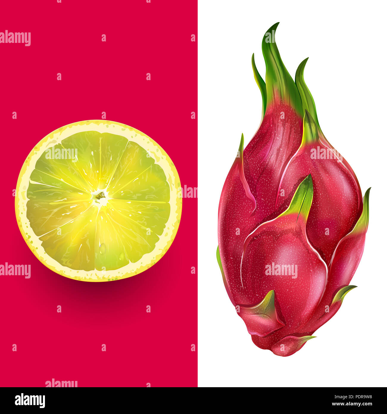 Dragon fruit and lemon illustration Stock Photo - Alamy