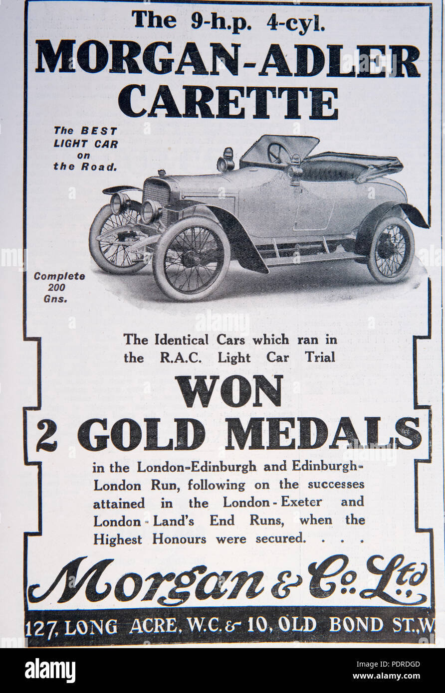 Old advert for Morgan & Co Ltd cars. From a magazine from the 1914-1918 ...