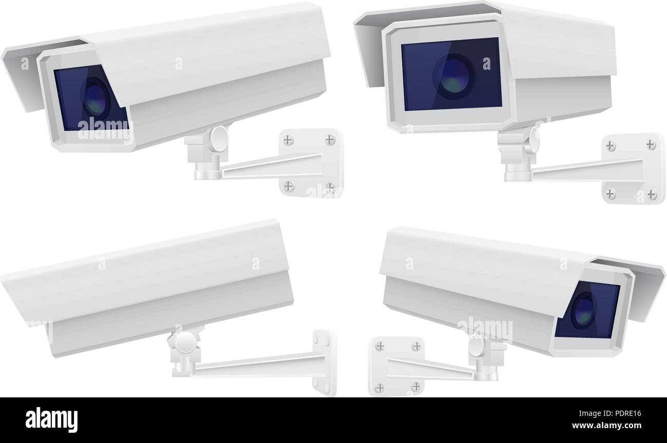 Security camera set. White CCTV surveillance system Stock Vector Image ...