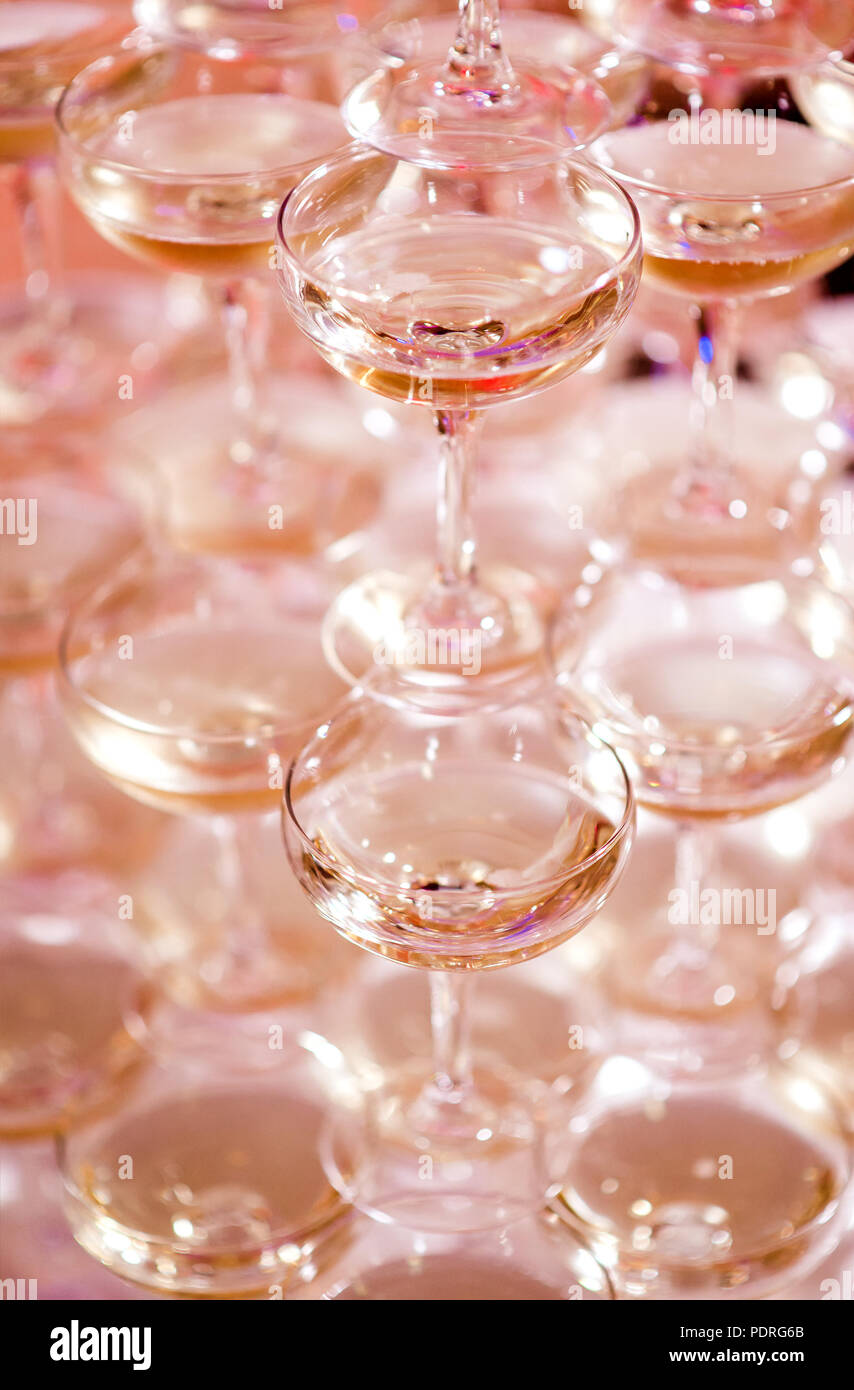 Pyramid of champagne close-up Stock Photo - Alamy