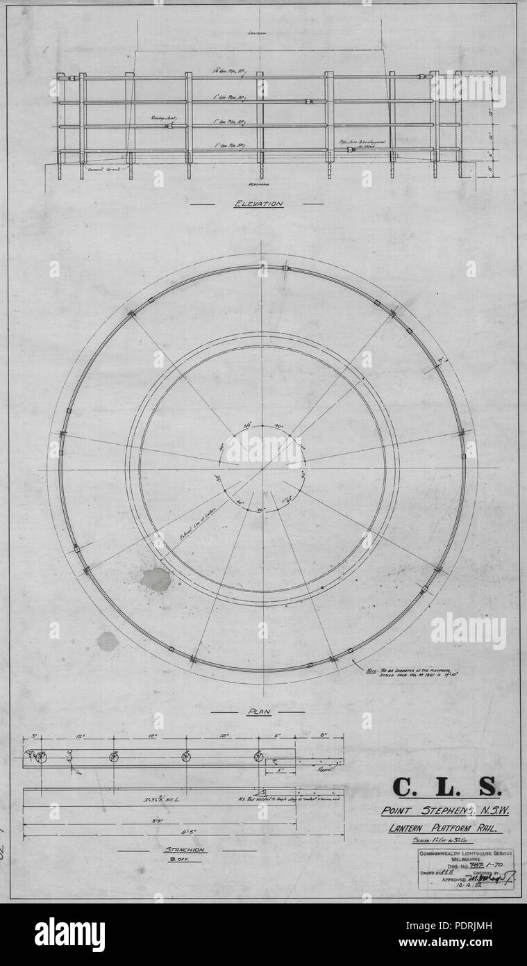 97 Point Stephens Light, handrail for lantern platform, 1932 Stock ...