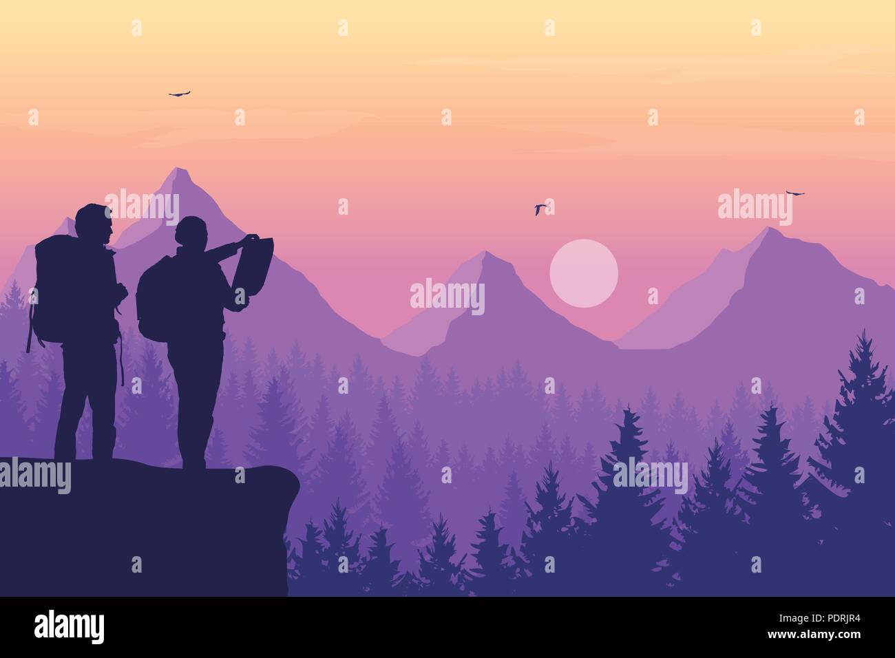 Two people looking over a map Stock Vector Images - Alamy