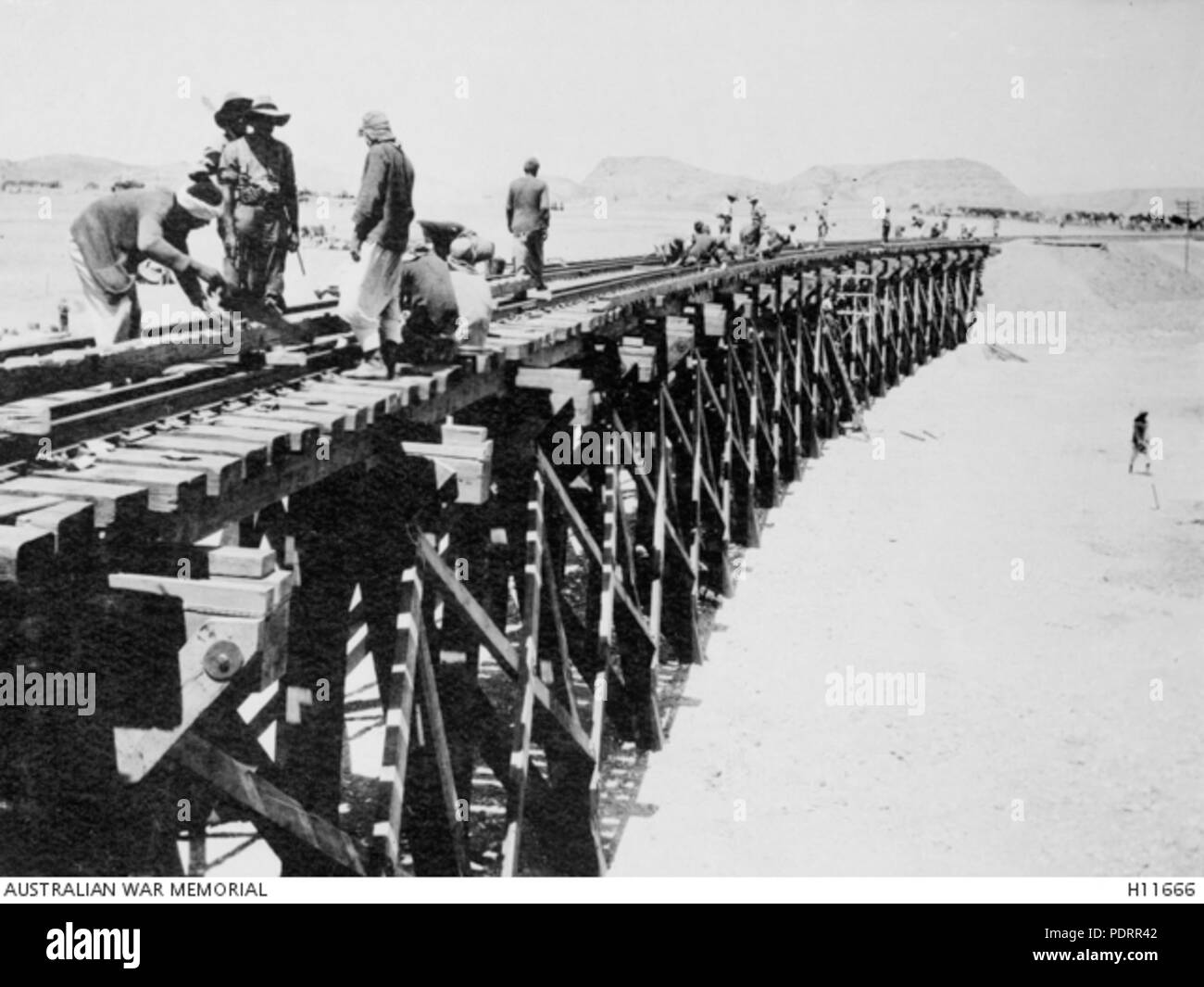 129 Shellal, Palestine. 1917-08. A bridge across the Wady Ghuzze being ...