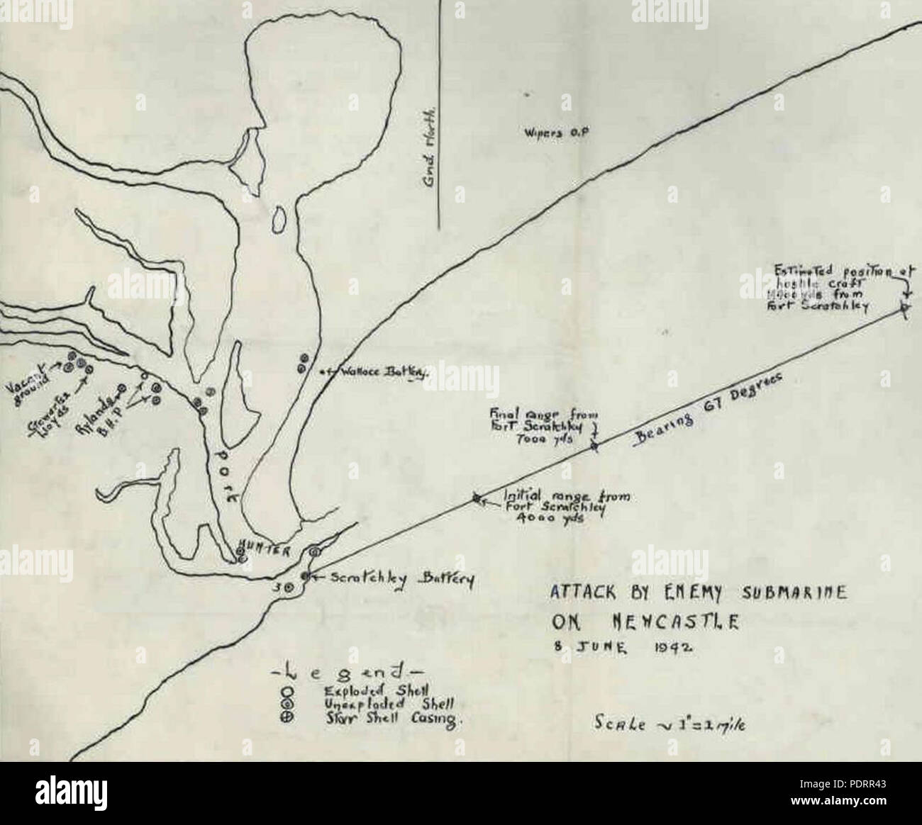 129 Shelling of Newcastle naval intelligence map Stock Photo - Alamy