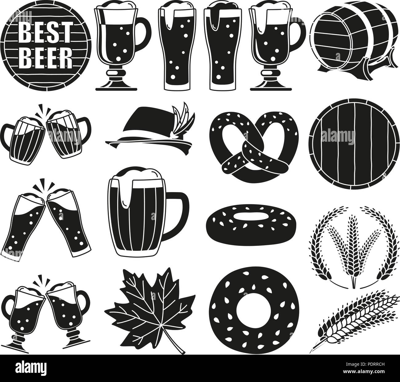 Black and white 18 oktoberfest elements silhouette Stock Vector Image ...