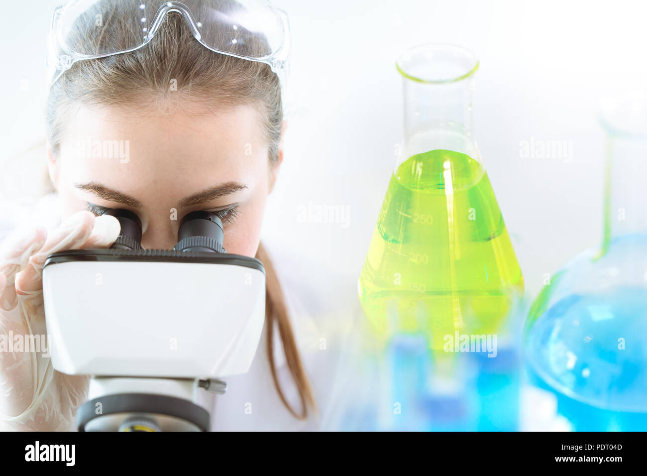 scientist research chemical lab with microscope and medical equipment ...