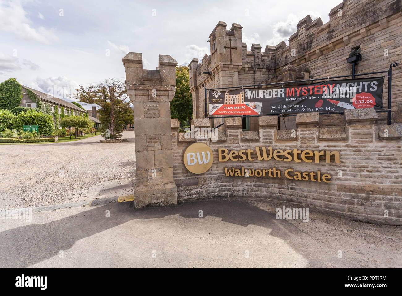 Entrance and signs at Walworth Castle,Walworth,nr Darlington,Co.Durham ...