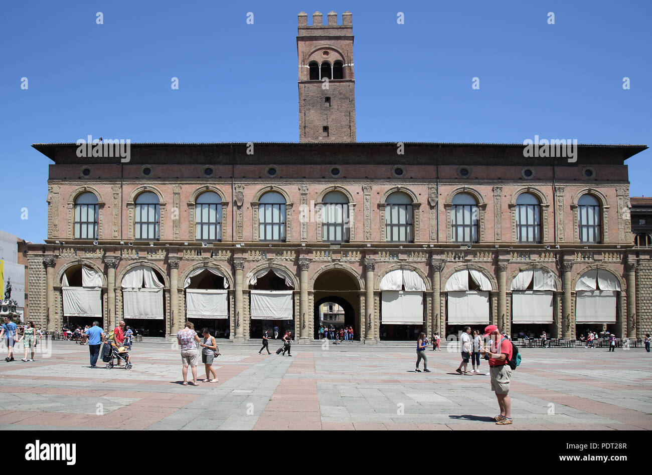 the large square of piazza maggiore in the centre of bologna italy ...