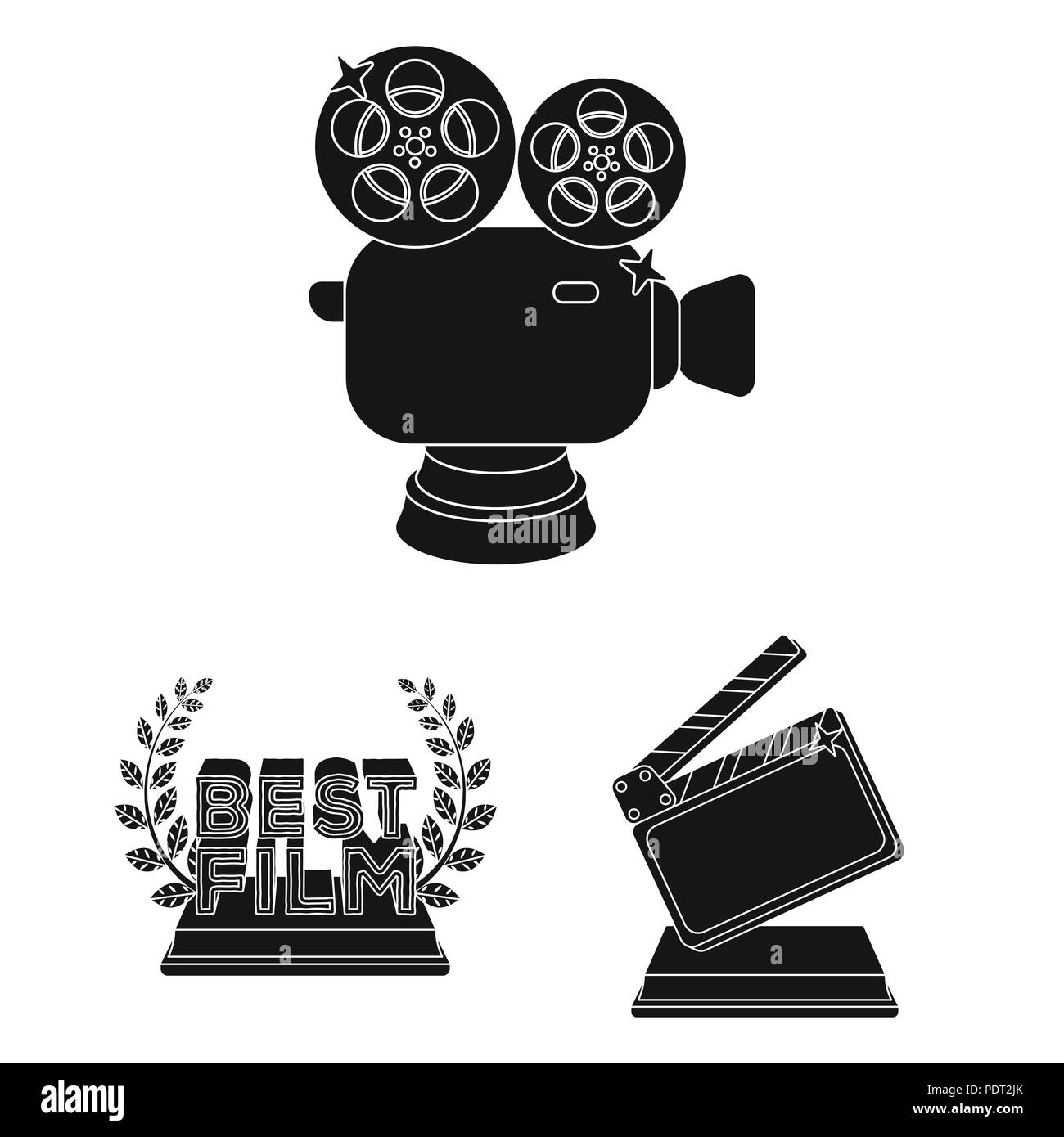 Film awards and prizes black icons in set collection for design. The ...