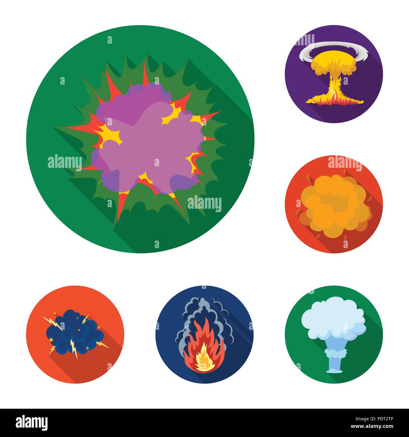 Different explosions flat icons in set collection for design.Flash and ...