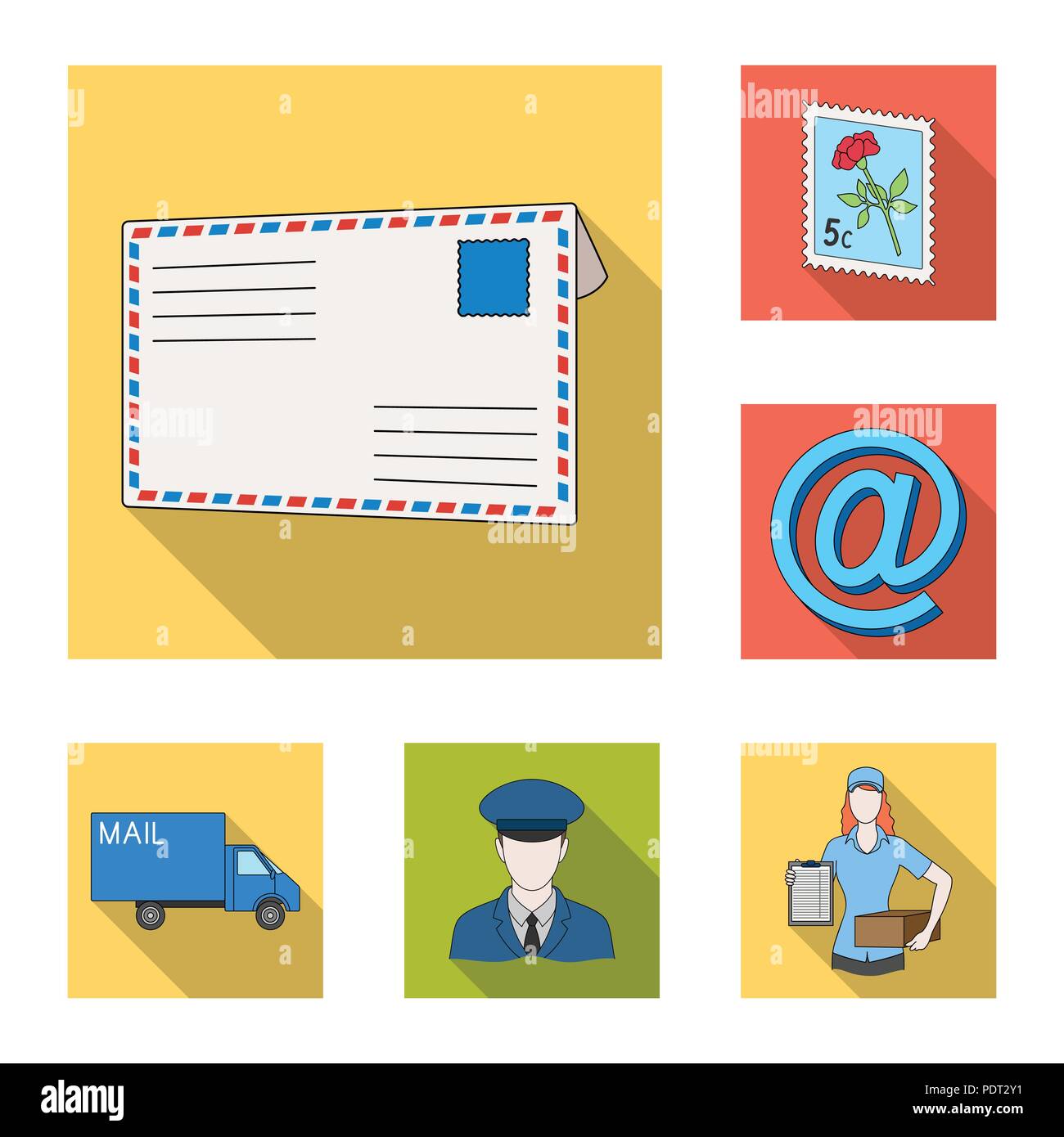 Mail and postman flat icons in set collection for design. Mail and ...